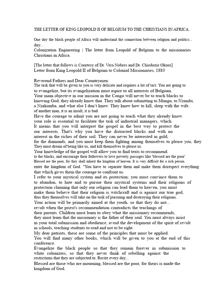 Leopold II's 1883 Missionary Letter | PDF | Belgian Congo | Christian ...