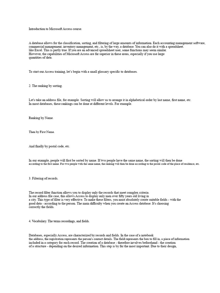 Introduction To Microsoft Access Course | PDF | Microsoft Access | Microsoft Excel
