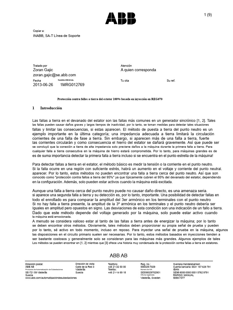 1MRG012769 Es Nota de Aplicación Protección de Fallo A Tierra Del ...