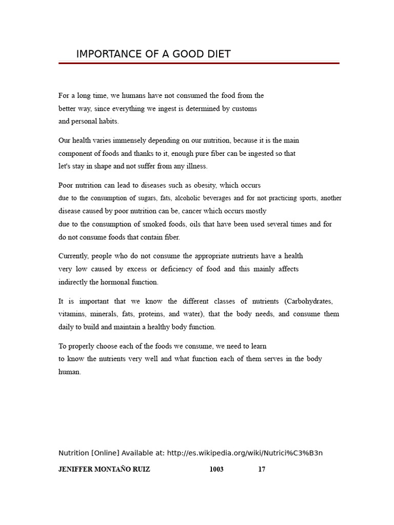 EXPONATORY TEXT - Importance of A Good Diet | PDF