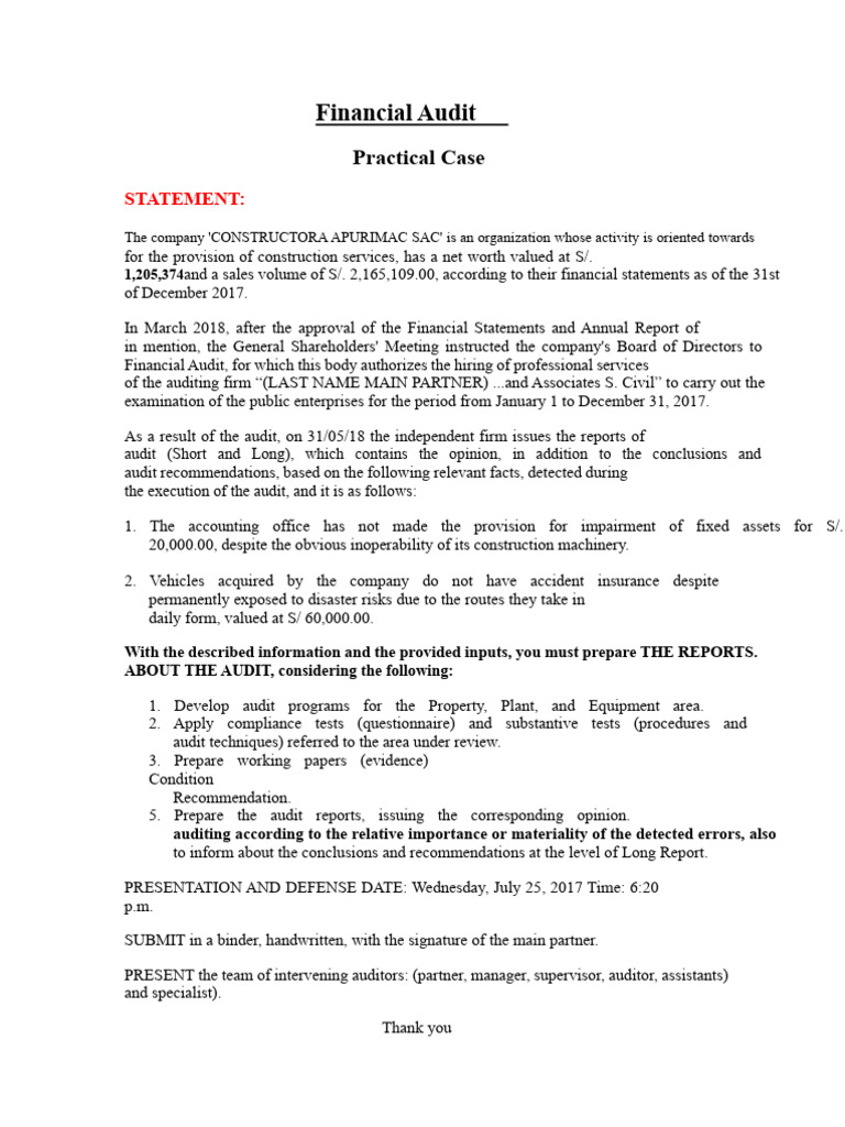 Financial Audit Report for Constructora Apurimac | PDF | Audit ...