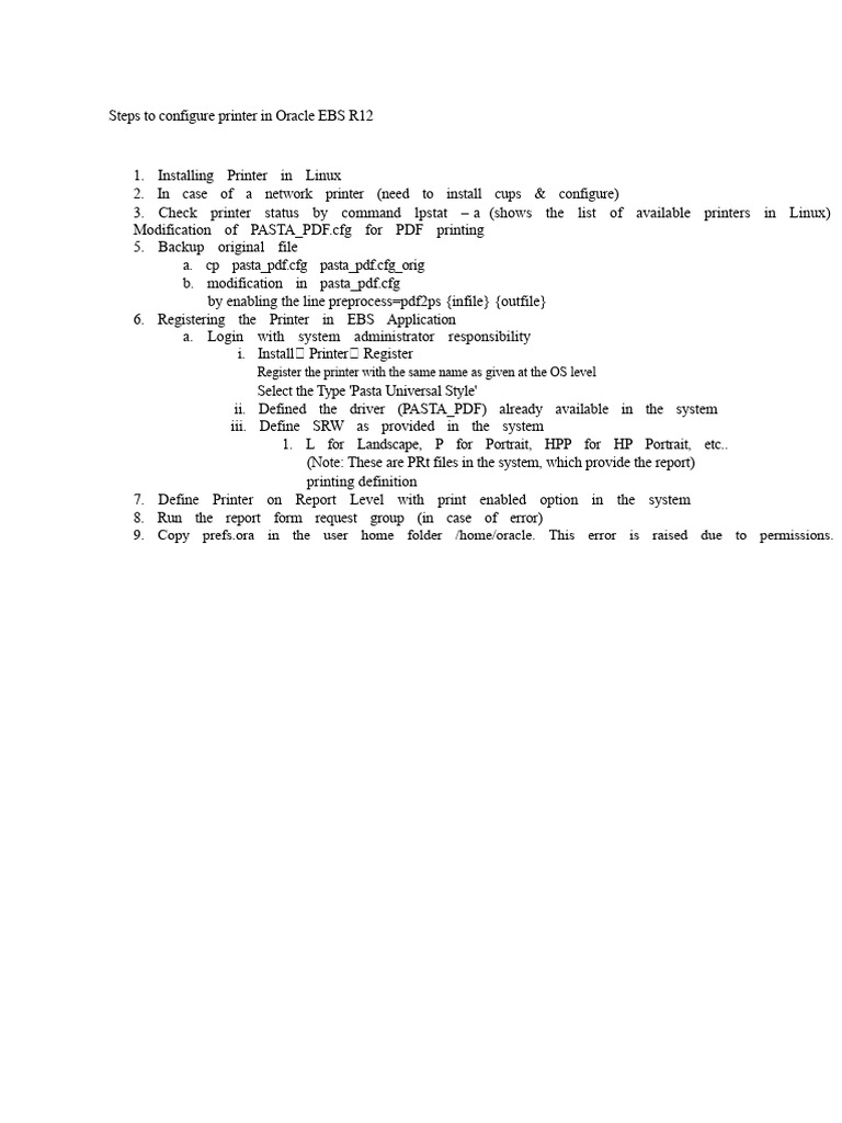 Steps To Configure Printer in Oracle EBS R12 | PDF