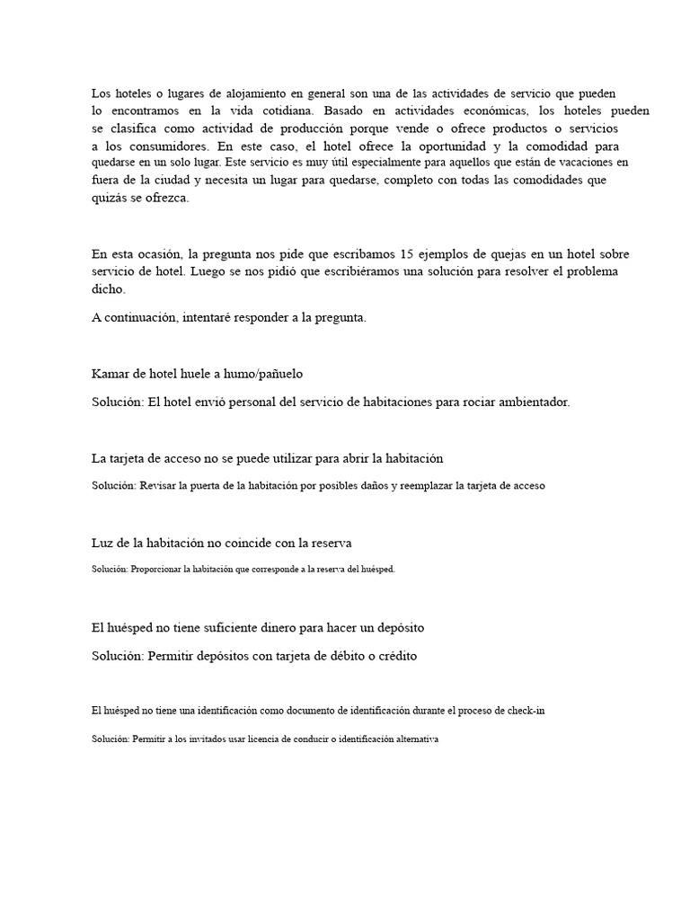 Quejas y Soluciones en Hoteles | PDF | Hotel
