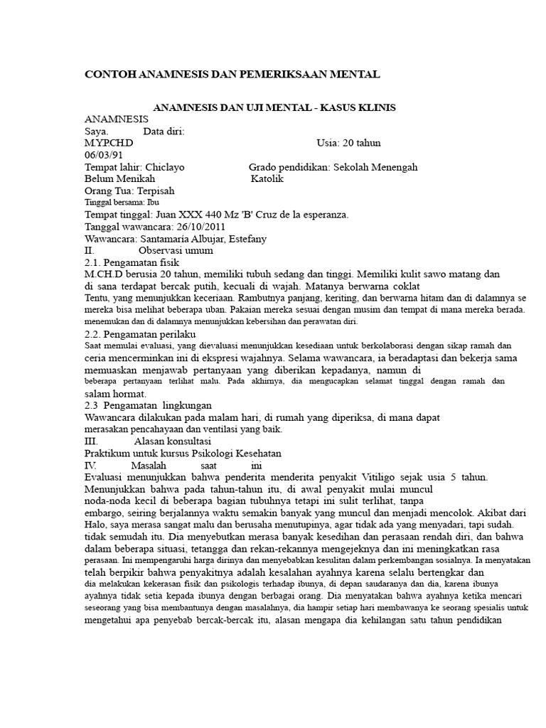 Contoh Anamnesis Dan Pemeriksaan Mental | PDF
