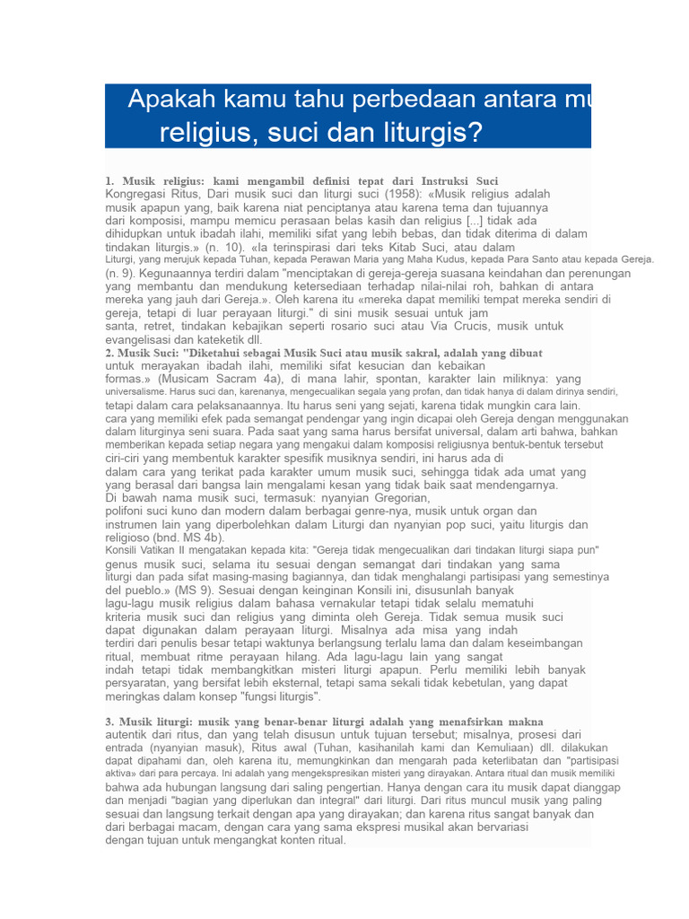 Perbedaan Antara Musik Religius, Suci, Dan Liturgis | PDF
