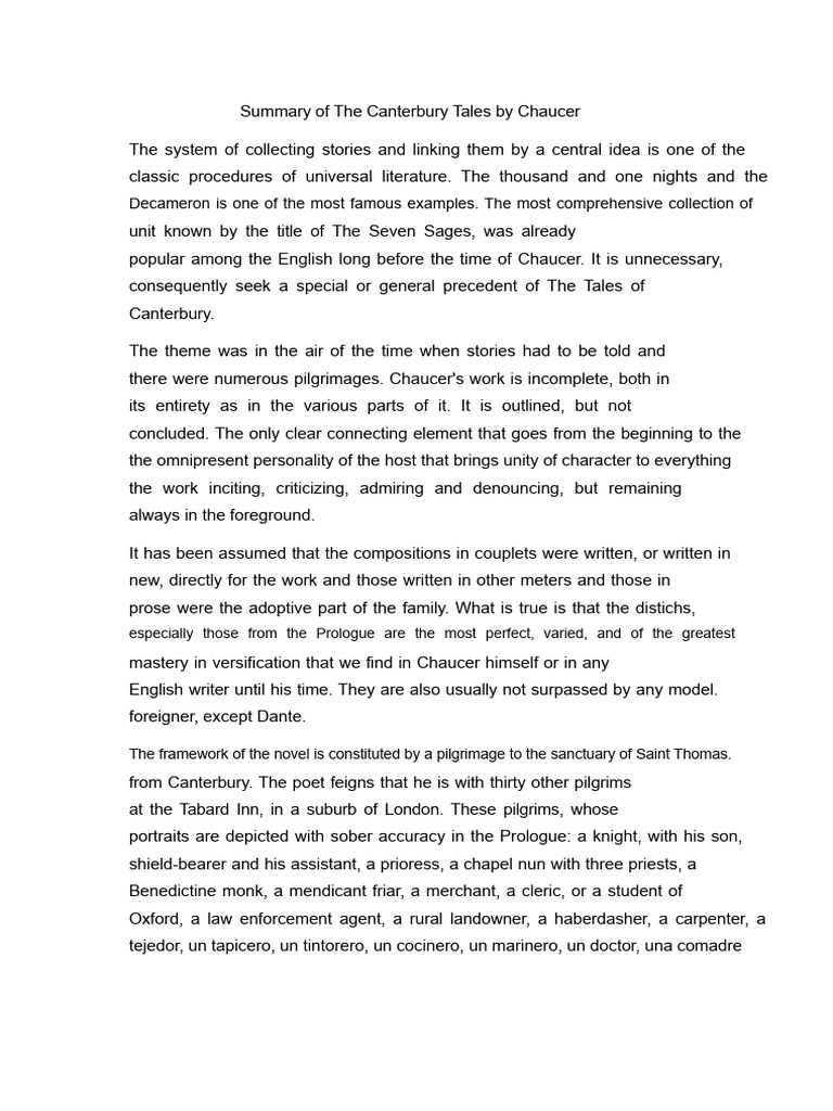 Summary of The Canterbury Tales | PDF | The Canterbury Tales