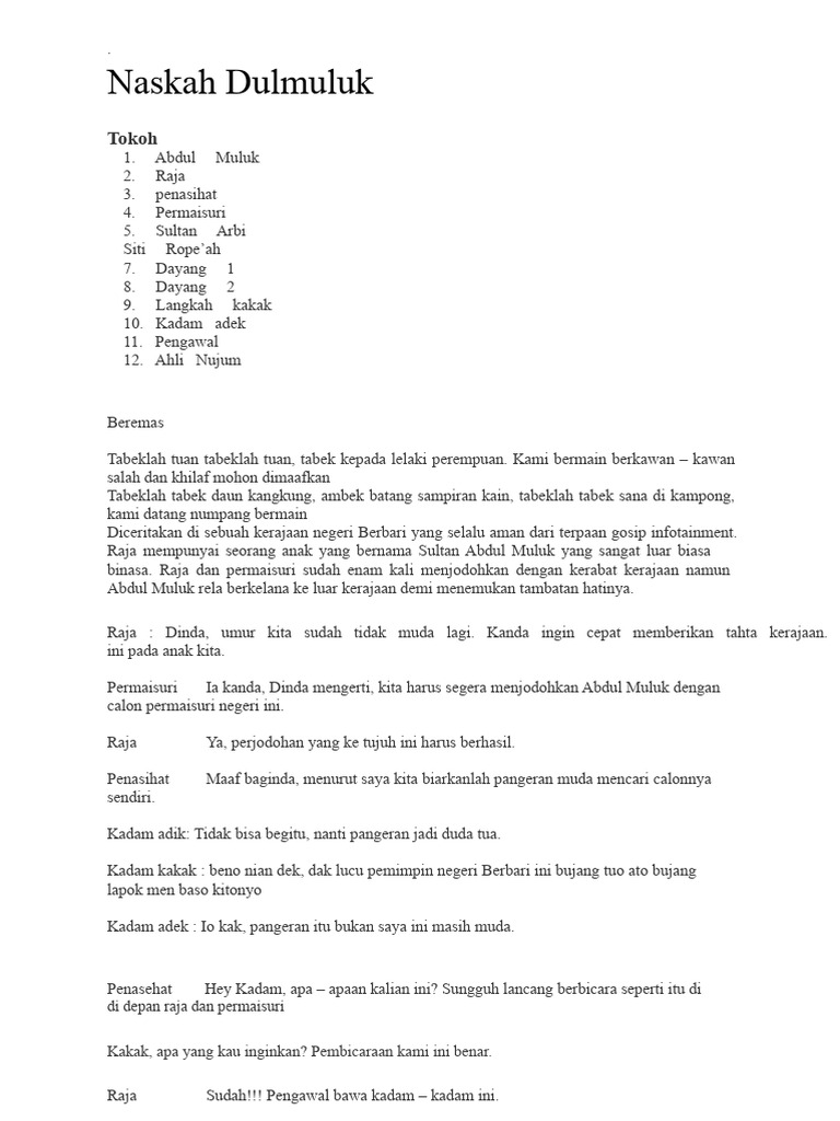 Kisah Pangeran Abdul Muluk Berkelana | PDF