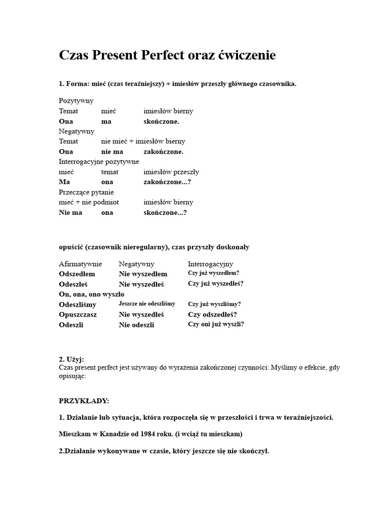 Czas Present Perfect | PDF