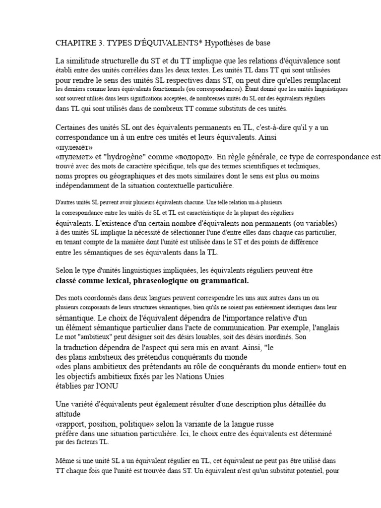 Types d'équivalents en traduction | PDF | Traductions | Lexique