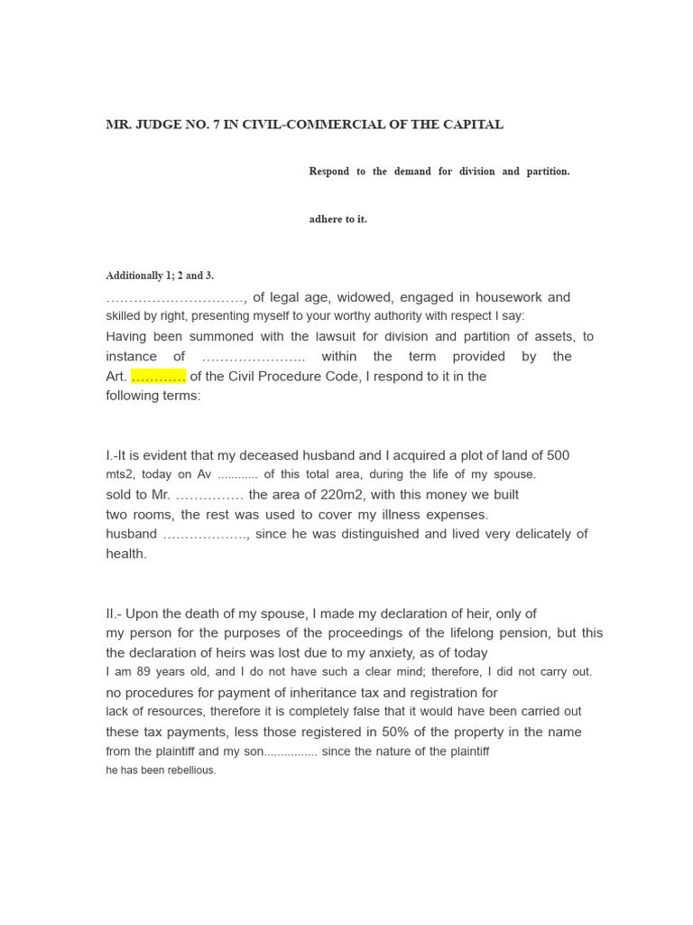 Demand for Property Division and Partition | PDF | Inheritance | Will ...