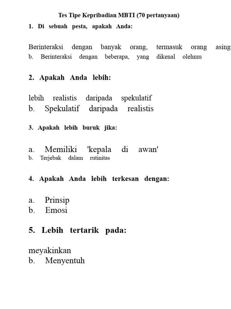 Tes Kepribadian Diri Sendiri MBTI | PDF