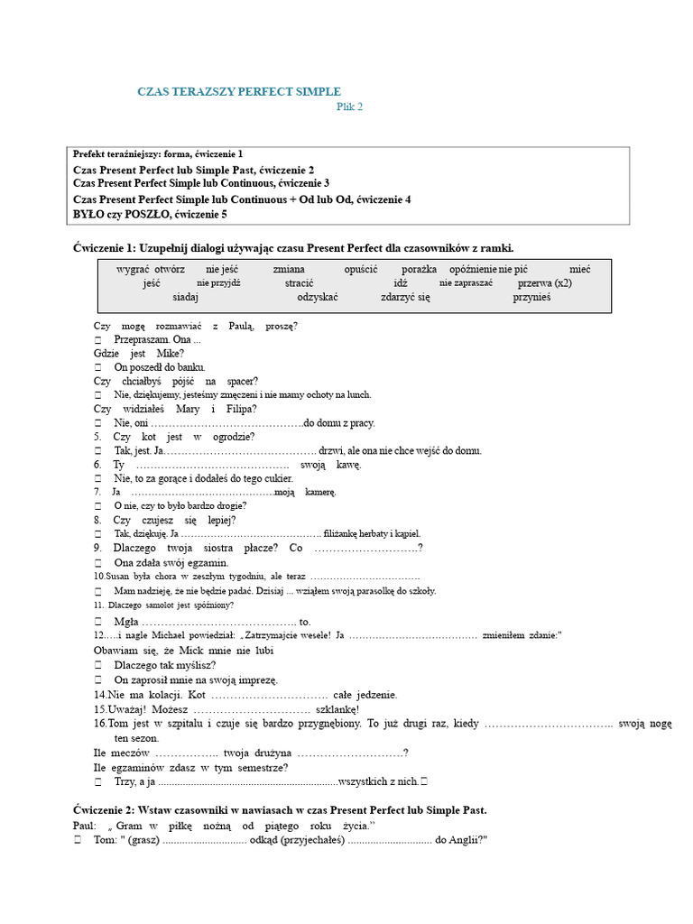 Czas Present Perfect I Czas Past Simple - Plik 2 | PDF