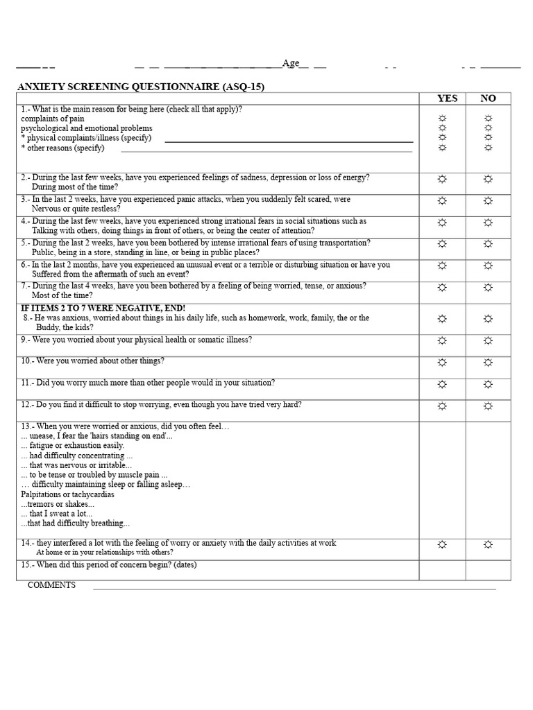 Anxiety Screening Questionnaire (ASQ-15) | PDF | Mental Disorder | Anxiety