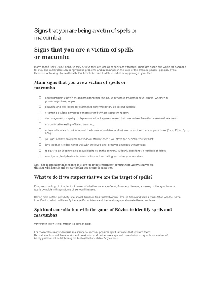 Signs That You Are Being A Victim of Spells or Witchcraft | PDF ...