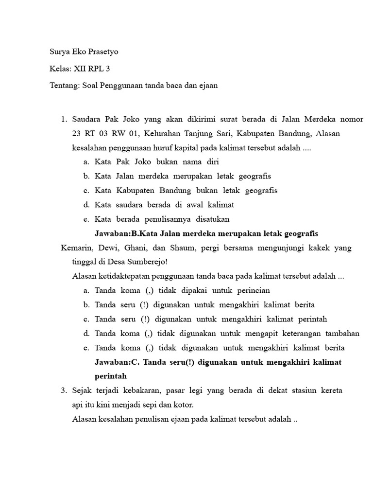 Latihan Soal Penggunaan Tanda Baca | PDF