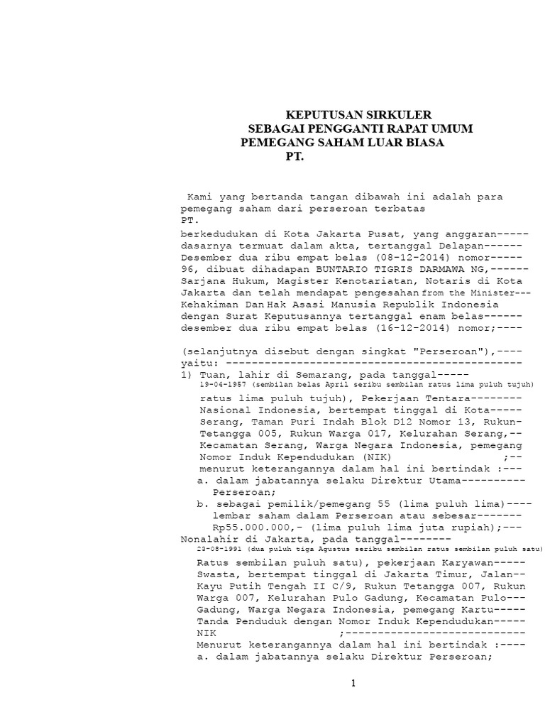 Keputusan Sirkuler Pemegang Saham PT | PDF
