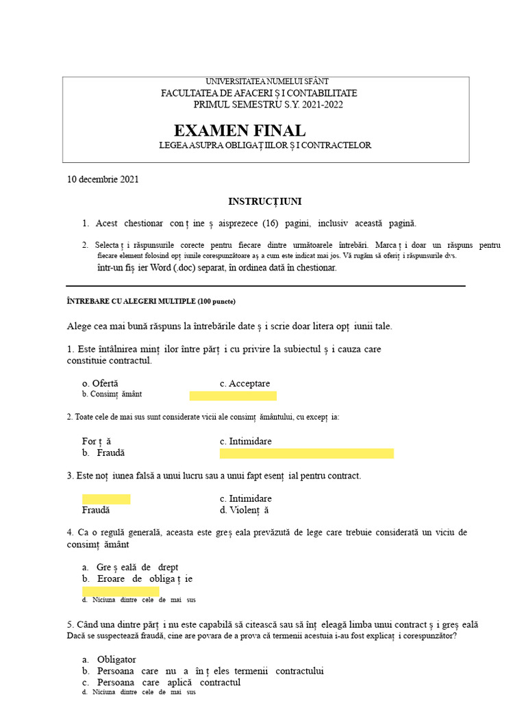 Examen Final Oblicon | PDF