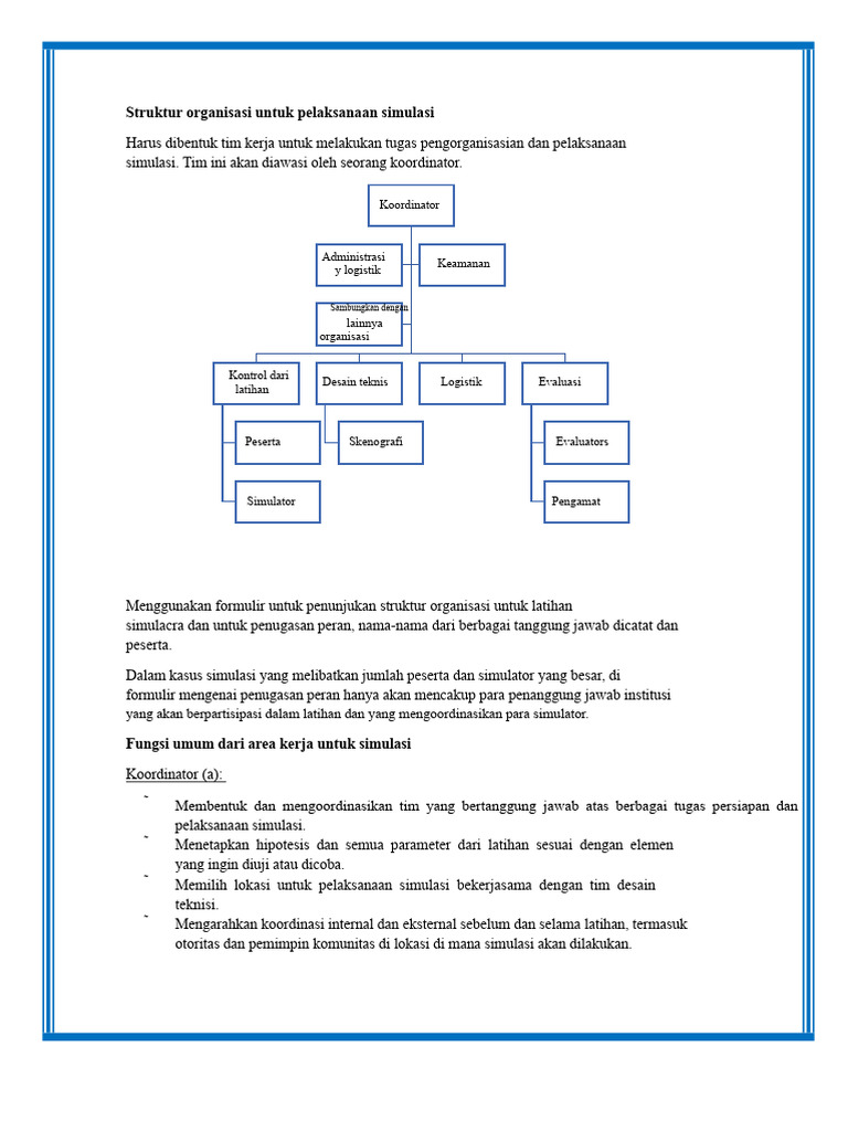 Struktur Organisasi Untuk Pelaksanaan Simulasi | PDF
