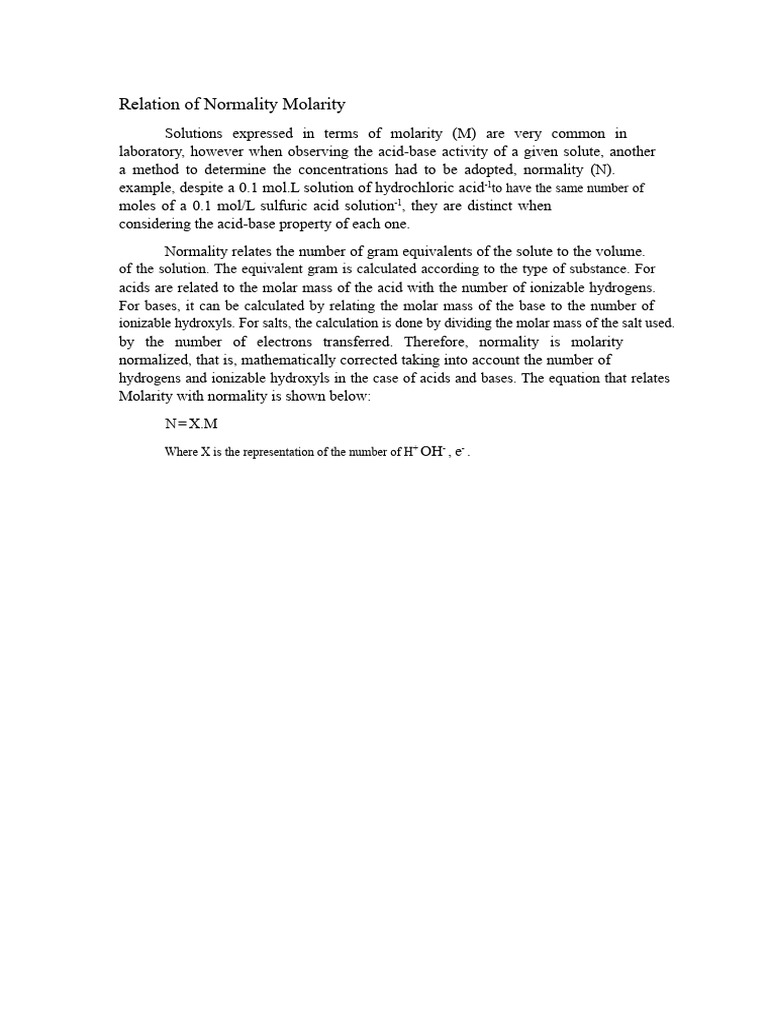 Relationship Between Normality and Molarity | PDF