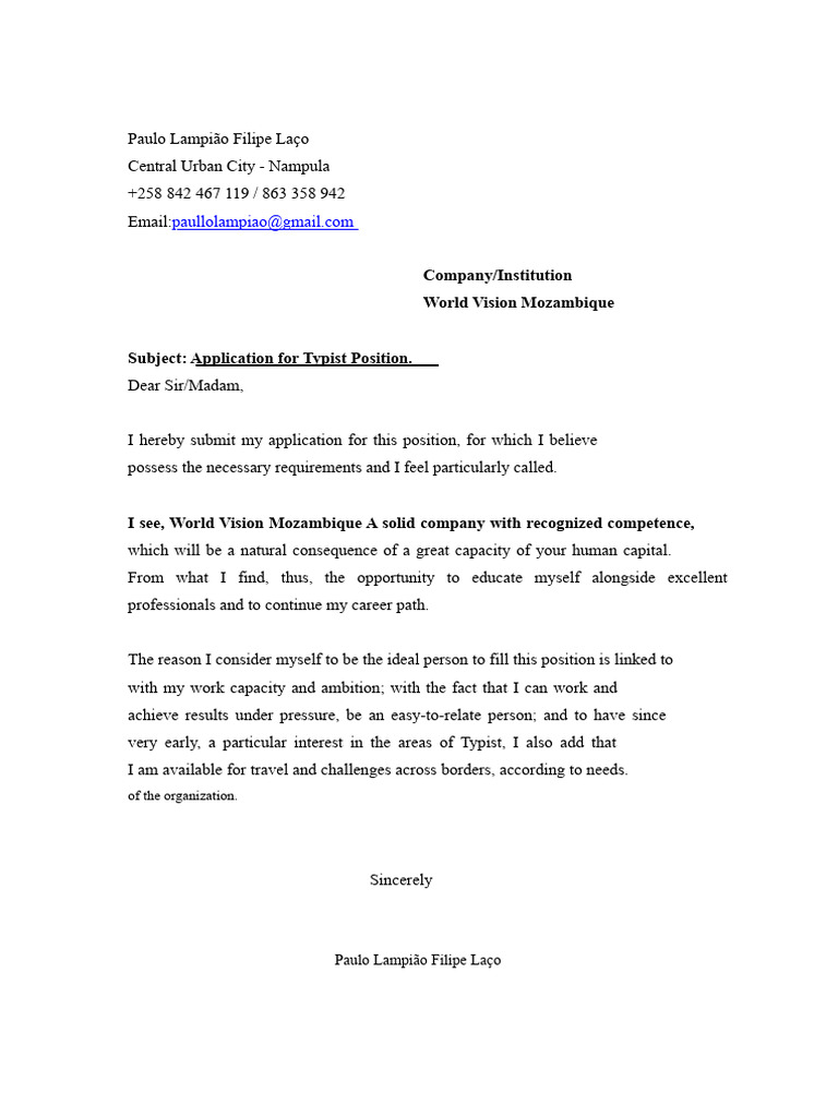 Presentation Letter World Vision | PDF