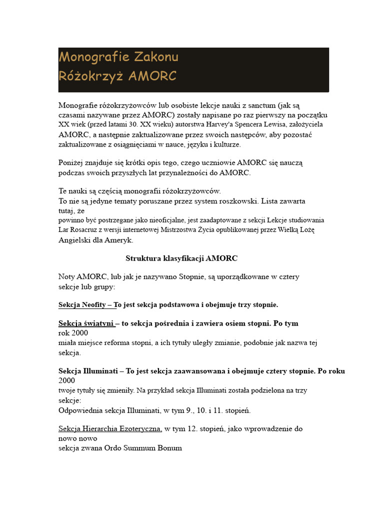 Monografie Zakonu Różokrzyża AMORC | PDF