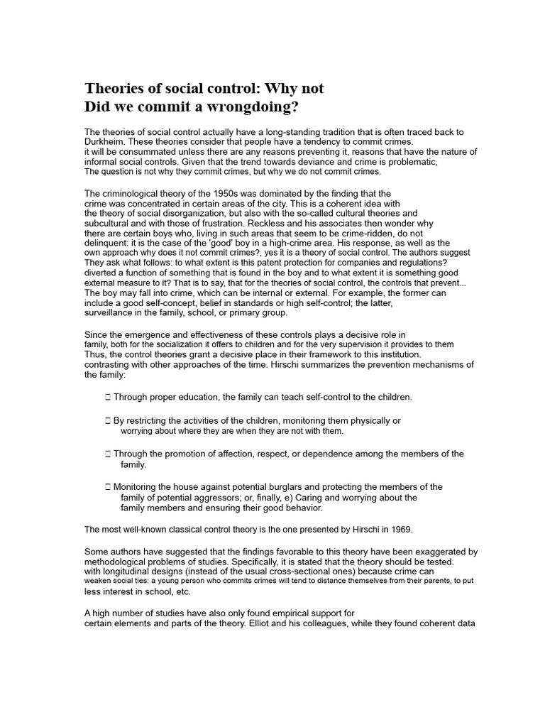 Theories of Social Control and Crime | PDF | Self Control | Self-Management