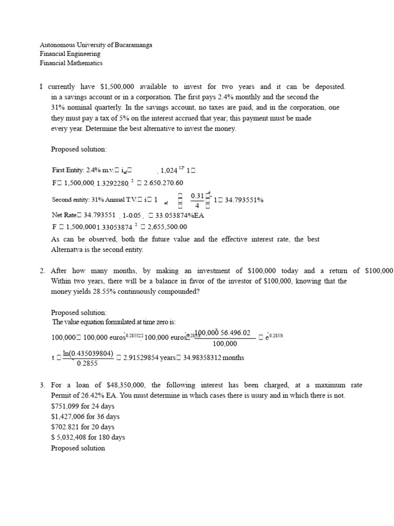 Financial Mathematics Exercise | PDF | Interest | Interest Rates
