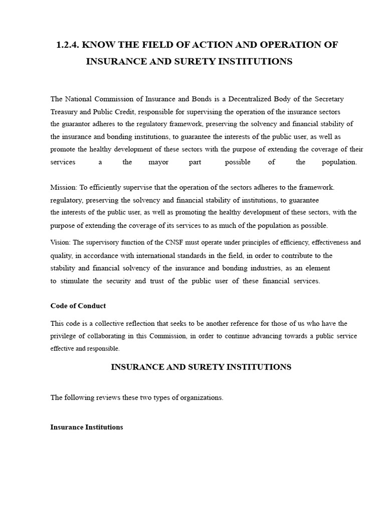1.2.4. Know The Field of Action and Operation of Insurance and Bonding ...