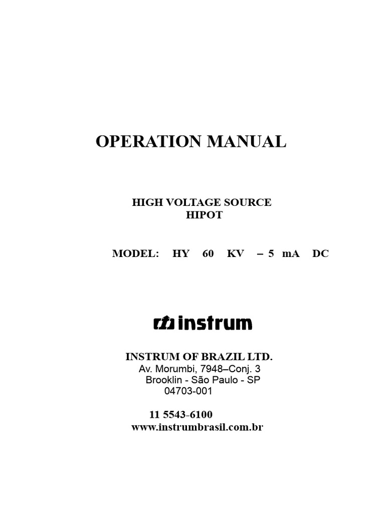 MANUAL Hypot 60kv Instrument | PDF | High Voltage | Power Supply