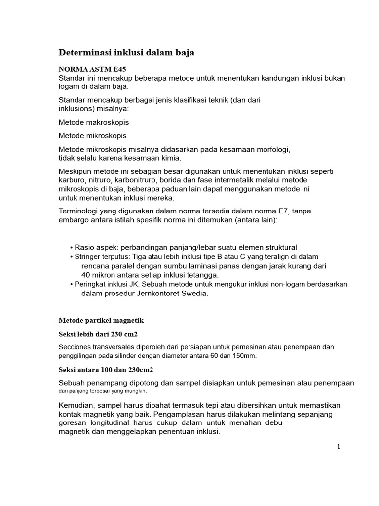 Metode ASTM E45 untuk Inklusi Baja | PDF