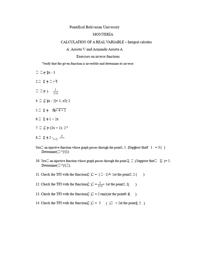 Exercises On Inverse Functions | PDF