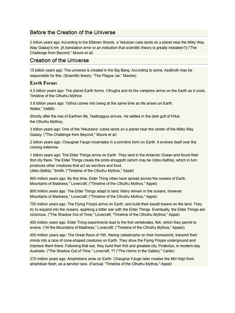 Timeline of The Mythos | PDF | Cthulhu Mythos | H. P. Lovecraft