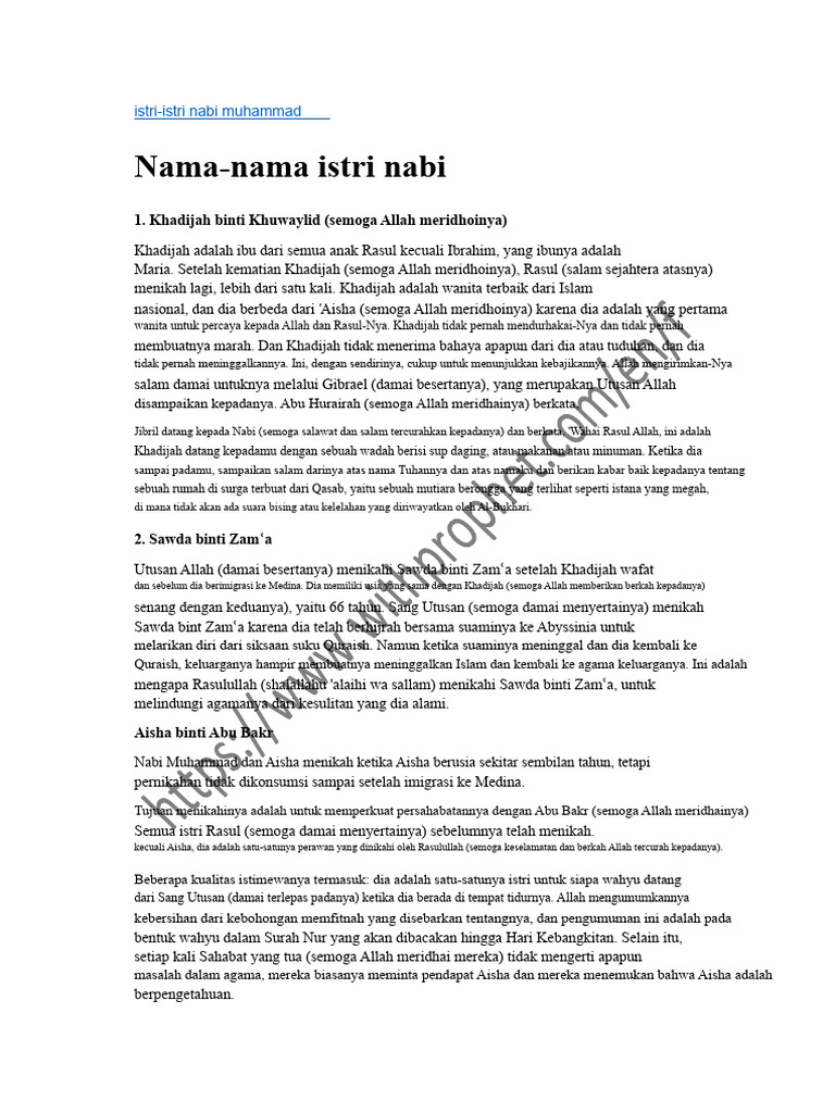 Istri-Istri Nabi Muhammad: Sejarah dan Hikmah | PDF