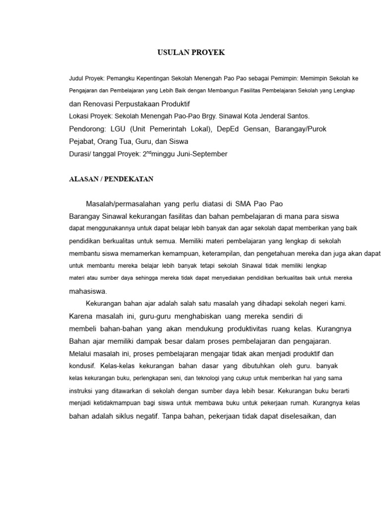 Renovasi Fasilitas Pembelajaran SMA Pao Pao | PDF
