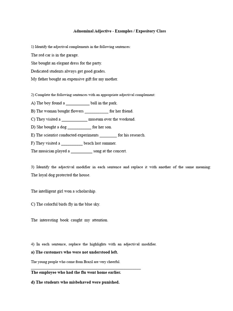 Exercises 7th Grade Adjective Phrase | PDF