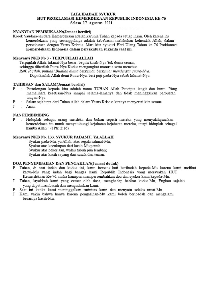 Ibadah Syukur HUT Kemerdekaan RI ke-76 | PDF