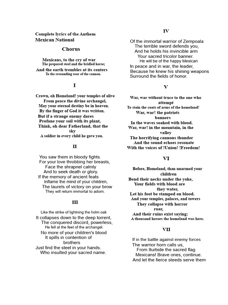 Complete Lyrics of the Mexican Anthem | PDF