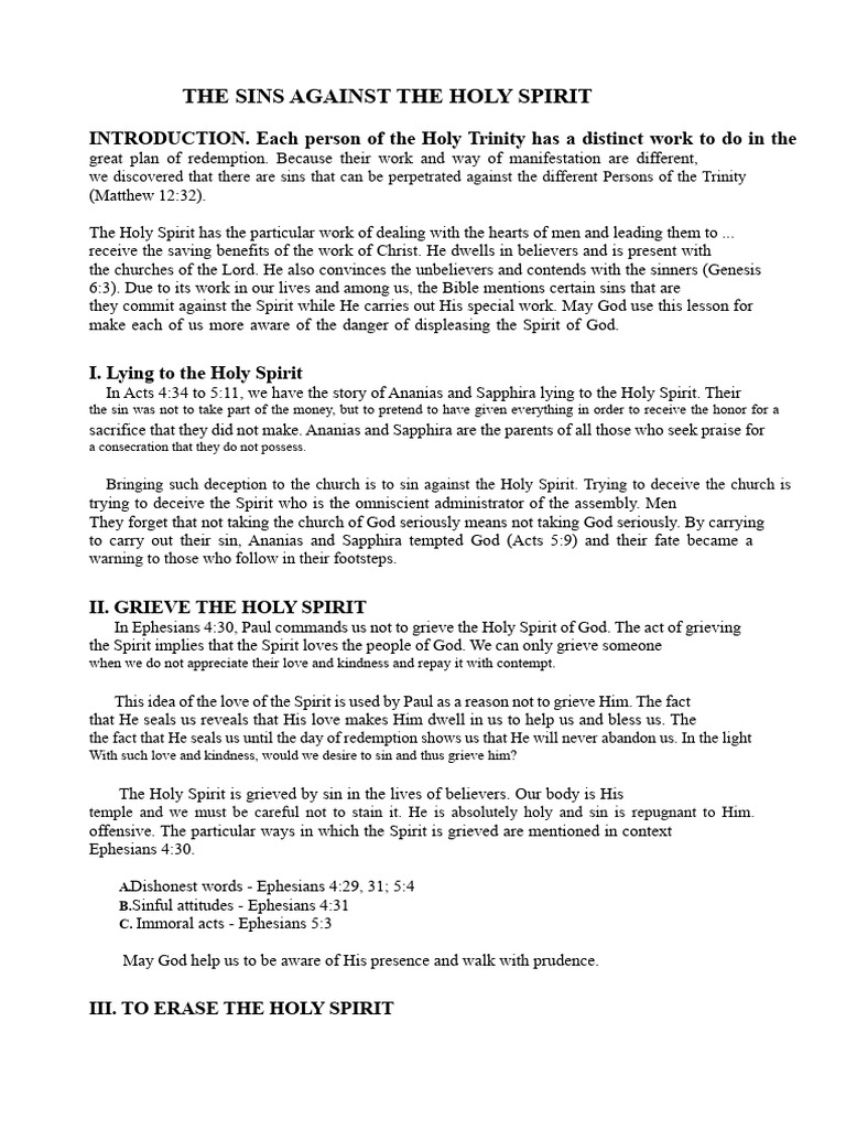 Understanding Sins Against the Holy Spirit | PDF | Bible | Holy Spirit