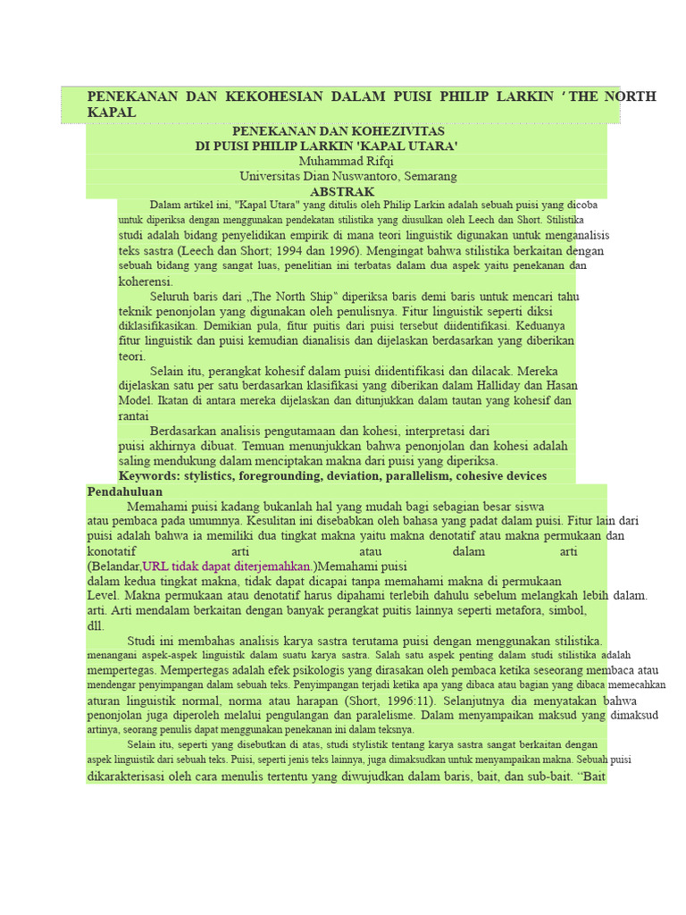 Penyorotan Dan Kohesi Dalam Philip Larkin | PDF