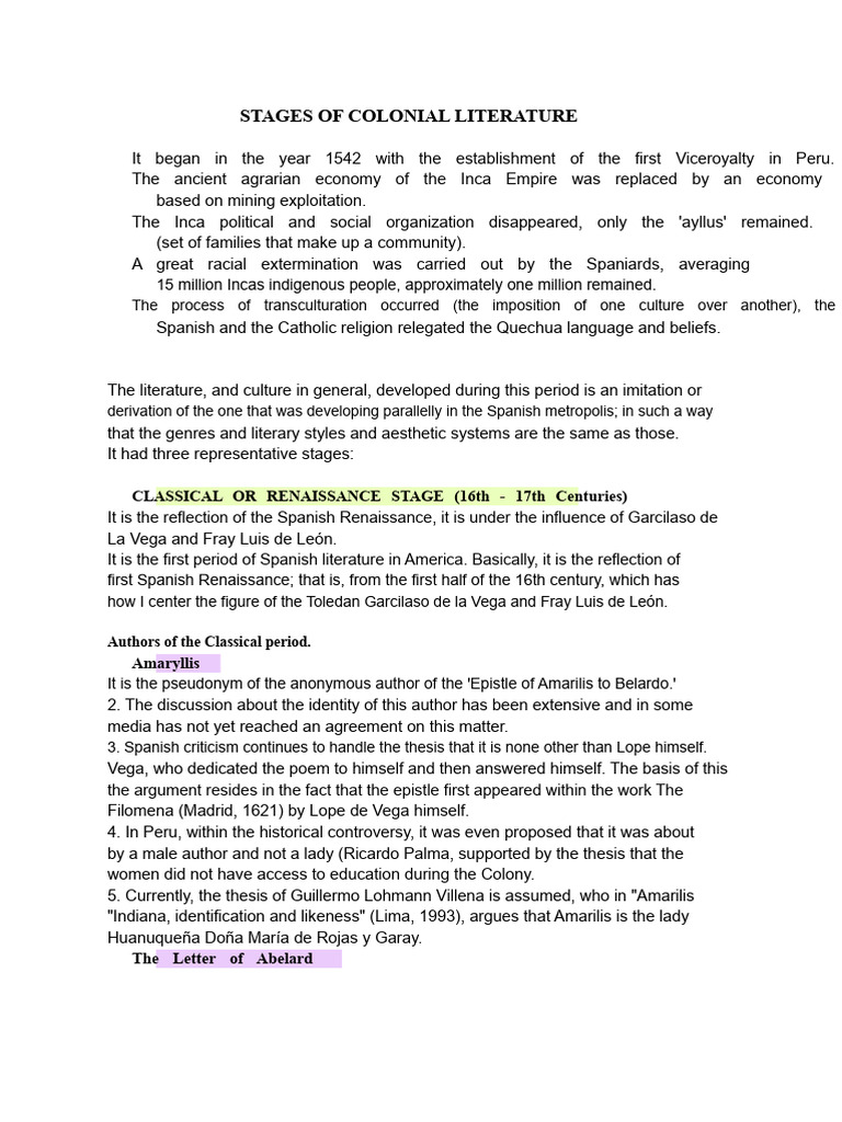 Stages of Colonial Literature | PDF