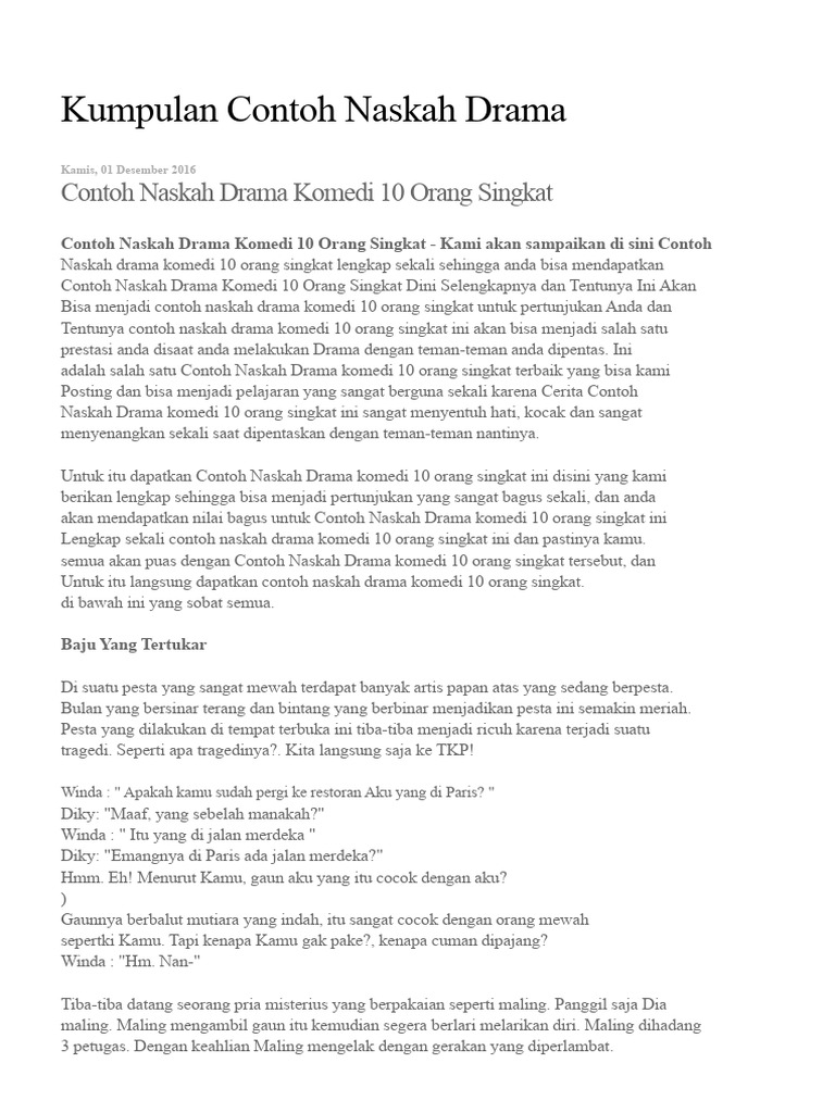 Naskah Drama Komedi 10 Orang Singkat | PDF