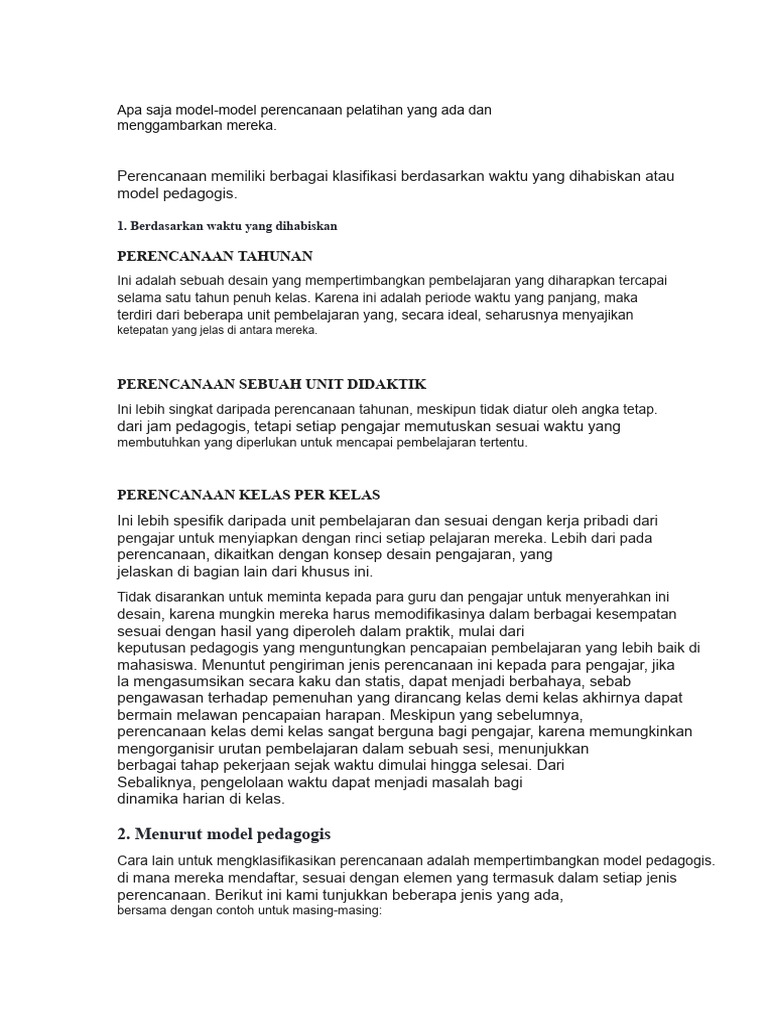 Apa Saja Model Berbeda Perencanaan Pelatihan Yang Ada Dan Mendeskripsikannya | PDF