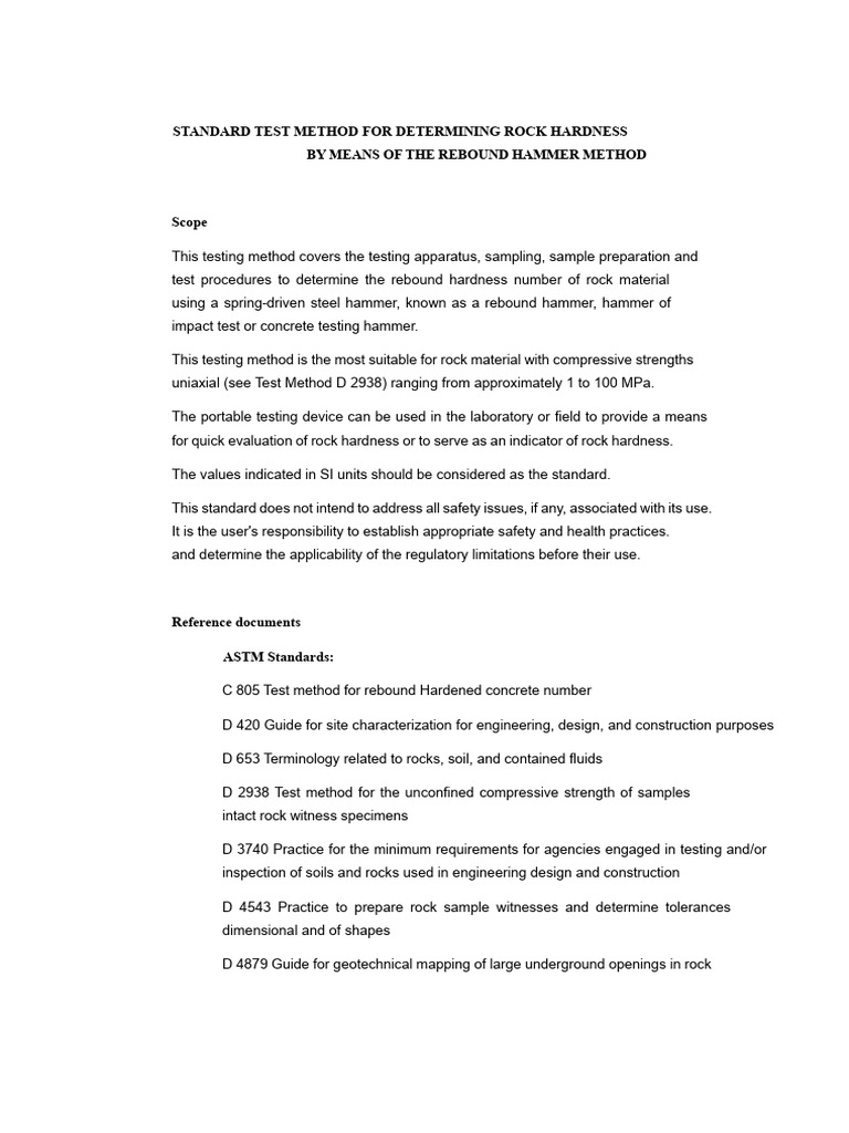 Rebound Hammer Test for Rock Hardness | PDF | Hardness | Accuracy And ...