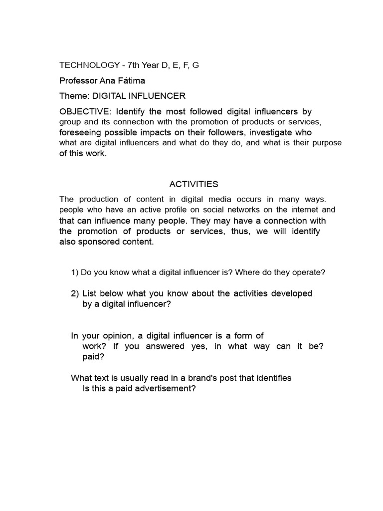 Class 2804 Digital Influencer | PDF