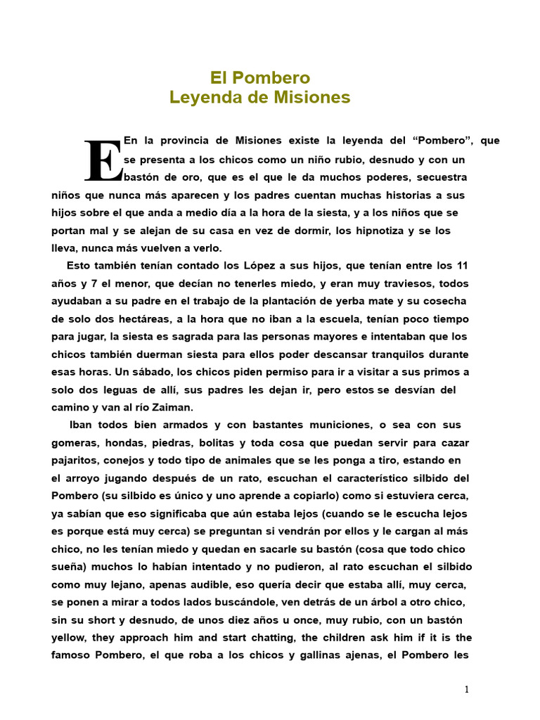 La Leyenda del Pombero en Misiones | PDF