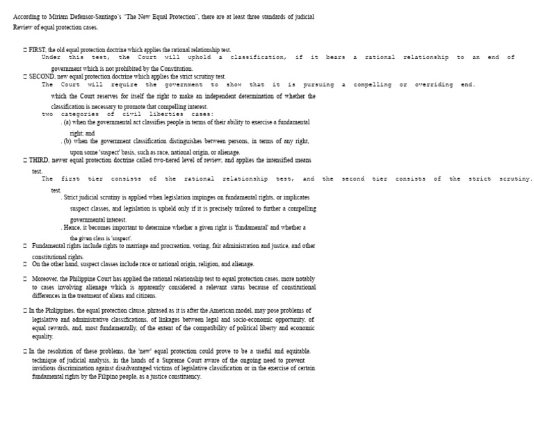 Miriam Defensor Santiago - The New Equal Protection | PDF | Suspect Classification | Equal ...