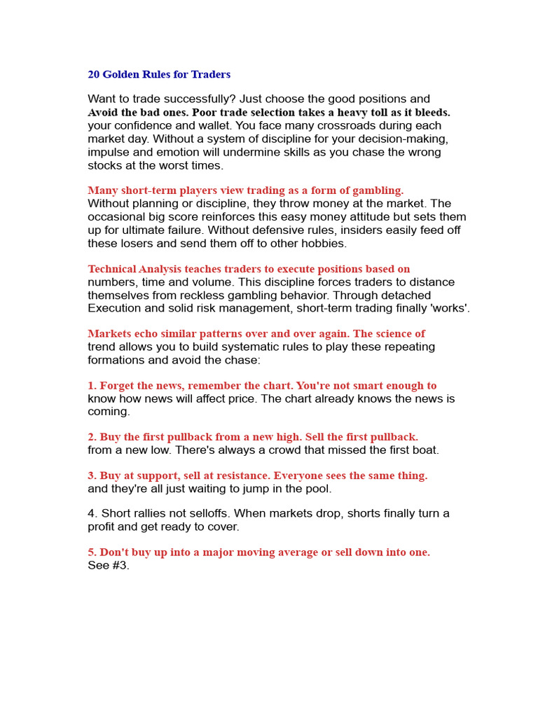 20 Golden Rules For Traders | PDF | Day Trading
