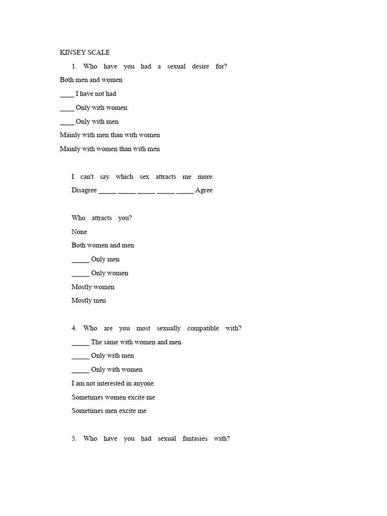 Kinsey Scale Sexuality Assessment | PDF