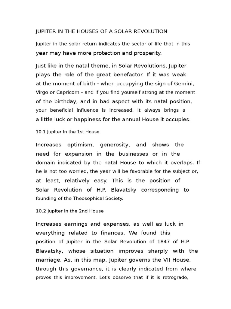 Jupiter in The Houses of A Solar Revolution | PDF