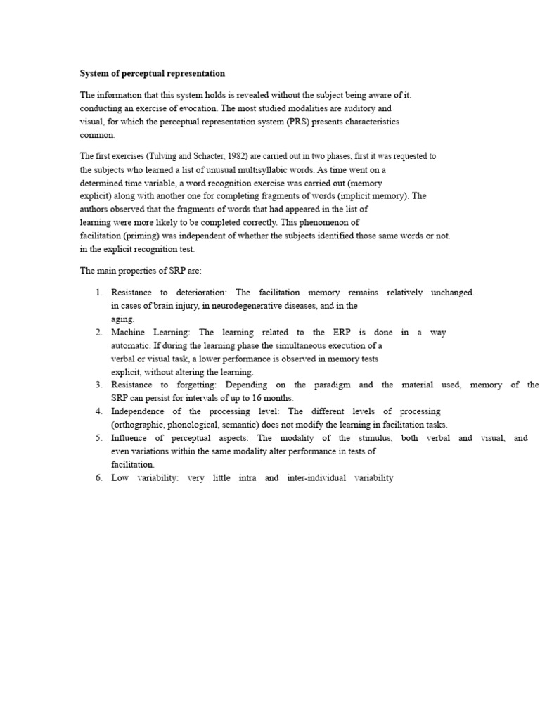 Perceptual Representation System Insights | PDF